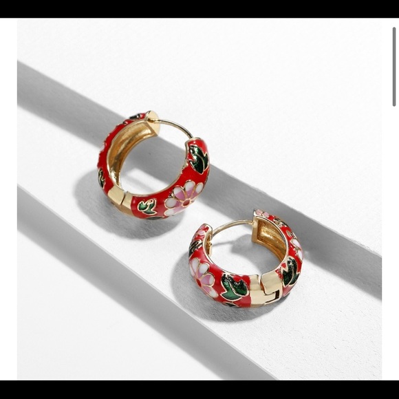Jewelry | Gold Hug Hoop Earrings Minimalist Jewelry Enameled White Red ...